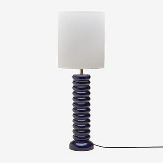 Sklum Sklum - Lampe de table Boreto 75 cm en c&eacute;ramique et lin Bleu Marin