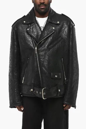 Off-white Shearling Biker Jacket CRAQ with Vintage Effect Off-White