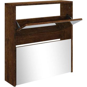 vidaXL Vidaxl - Schuhschrank mit Spiegel 2 F&auml;cher R&auml;uchereiche 63x17x67 cm