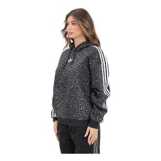 adidas Femme, Sweatshirts et sweats &agrave; capuche, Noir, Taille: 44 FR Leo All Over Print Loose Sweat &agrave; capuche