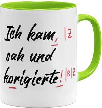OM3 lustige Lehrer Kaffee-Tasse mit Spruch - Lehrergeschenk Spruchtasse Lehramt Studenten - Keramik Becher - 11oz 325ml - Beidseitig Bedruckt - Hellgrün