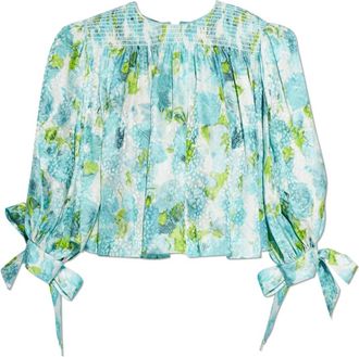 Chlo&eacute; Femme, Blouses et Chemises, Bleu, Taille: 36 FR Top court fronc&eacute; en jacquard de soie