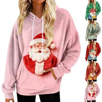 Generic HUIFUAO Sweat à capuche de Noël en flanelle pour femme - Joli sapin de Noël - Père Noël - Tenue dhiver chaude à manches longues - Costume de vacances 