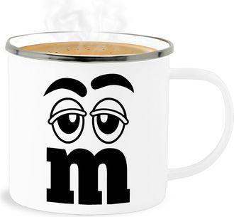 Shirtracer Emaille Becher Blechbecher - Karneval & Fasching - Tassen - M und M Figuren Aufdruck M&M - 300 ml - Weiß Silber - fasching- mm tasse carnevale buchsta