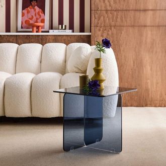 Sweeek Table basse carr&eacute;e en verre tremp&eacute; 50cm bleu gris - Glintz