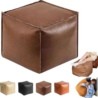 Generic Stuffable Cushion Bag,16 Inch Floor Footrest Cushion Storage Solution,Faux Leather Pouf Cover,Cube Footrest Unstuffed for Home Decor Living Room,Bedro