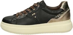 Nero Giardini I514160D Sneakers Femme en Cuir, Cuir Velours Et Matière Technique - Noir 38 EU