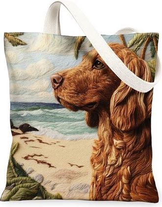 Generic Sac fourre-tout fantaisie en toile motif chien Setter irlandais 33 x 38,1 cm, sac d&eacute;picerie r&eacute;utilisable pour femme, peinture danimaux domestiques, d&eacute;