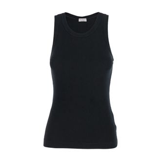 Brunello Cucinelli Schwarzes &auml;rmelloses Top mit Monil-Detail - - Tops - Damen - Schwarzk - L