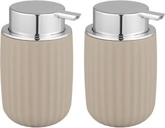 WENKO Seifenspender Agropoli Beige, nachf&uuml;llbarer Seifendosierer f&uuml;r 250 ml Fl&uuml;ssigseife aus hochwertigem Kunststoff mit plastischer Formgebung & strukturie