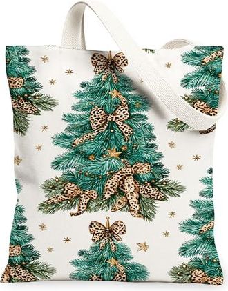 Generic Sacs fourre-tout en toile motif sapin de No&euml;l, sacs d&eacute;picerie r&eacute;utilisables, l&eacute;gers et lavables &agrave; l&eacute;paule S, vert, 13x15 Inch