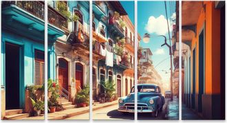 Islandburner Bild auf Leinwand Bunte Gebäude und Oldtimer auf einer lebhaften Straße Havanna Kuba Bilder Wandbilder Poster