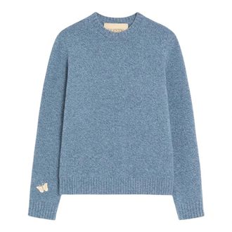 Valentino Moulin&eacute;-Wollpullover mit gesticktem Schmetterlings-Patch - - Knitwear - Herren - Blau - L