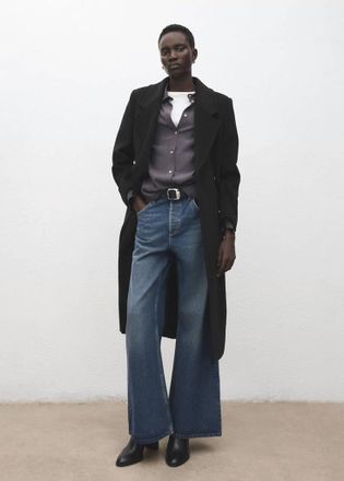 Mango Manteau en laine &agrave; double boutonnage noir - Femme - 2XL - MANGO