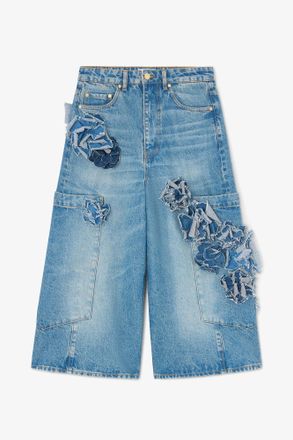 Ganni Jean baggy court en denim rigide Bleu Coton biologique - Taille 27W/33L - Pour Femme