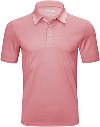 KEFITEVD Homme &Eacute;t&eacute; S&eacute;chage Rapide Polo Manches Courtes D&eacute;contract&eacute; R&eacute;gulier T-Shirt de Tennis Respirant avec Bouton,Gris Rose,XL