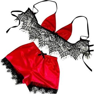 Generic Sous-v&ecirc;tement de ski pour homme - Col tedy - Broderie - Dentelle - Porte-jarretelles, rouge, XXL