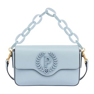 Pollini Femme, Sacs, Bleu, Taille: ONE Size Sac &agrave; main &agrave; rabat avec poign&eacute;e cha&icirc;ne en r&eacute;sine