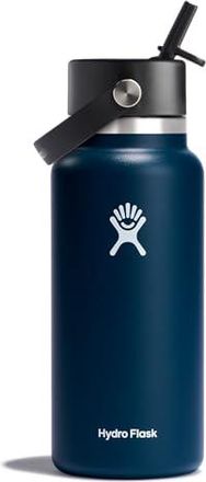 Hydro Flask Gourde Isotherme 946 ml (32 oz) avec Bouchon Antifuite et Paille Int&eacute;gr&eacute;e - Bouteille Inox &agrave; Isolation sous vide - Ouverture Standard - Indigo