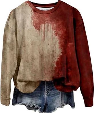 Generic 2025 Halloween Femmes Halloween Tache de Sang Lettre Imprim&eacute;e Col Rond Manches Longues Pull Sweatshirt D&eacute;contract&eacute; Automne Hiver Haut Basique pour F&ecirc;t