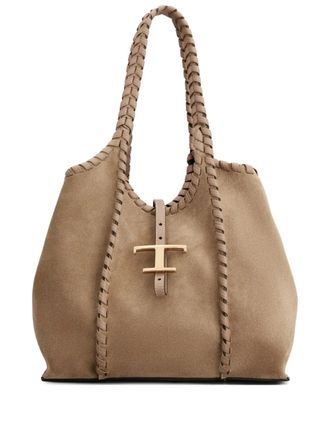 Tod's Shopping-Tote Bag mit geflochtenem Anh&auml;nger - Nude