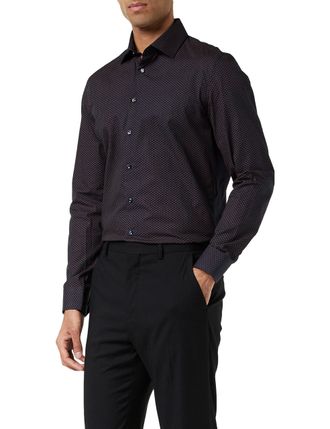 Seidensticker Herren Slim Langarm Print Allover Business Hemd, Orange, 38