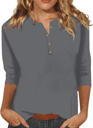 Generic Chemise unie à manches courtes pour femme, chemisier tendance à manches trois quarts de couleur unie, t-shirt haut vêtements pour la vie quotidienne, 