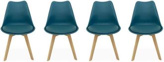 Sweeek Sweeek - Lot de 4 chaises scandinaves. pieds bois de hêtre. chaises 1 place. bleu canard
