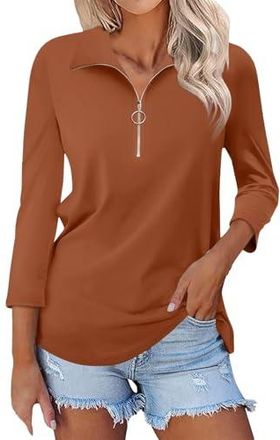 Generic Polo pour femme - Grande taille - Manches longues - Revers et fermeture éclair - Couleurs contrastées - Polo de golf en piqué - Pour sport de plein ai