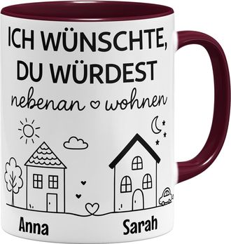 OM3 personalisierte Kaffee-Tasse mit Wunschnamen - ich wünschte du würdest nebenan wohnen - personalisierbar - Keramik Becher - 325ml - Beidseitig Bedruck