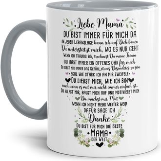 Tassendruck Tasse mit Spruch für Mama - Danke Mama - Geschenk für die Beste Mama zum Mutterag - Keramik Innen & Henkel Grau, 300 ml