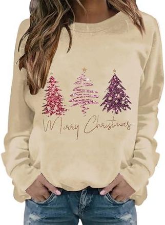 Generic Pull de No&euml;l 2025 pour femme - Grande taille - Haut &agrave; manches longues - Coupe ample - Doux et confortable - Chaud et d&eacute;contract&eacute; - Pour femme - Pull a