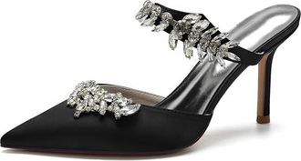 Minitoo Party Wear MY011 Sandales &agrave; talons pour femme Escarpins de mariage avec strass, My011 Noir Talon 8 5 cm, 43 EU