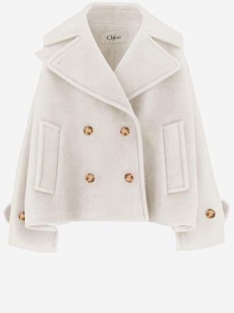 Chlo&eacute; Manteau Court Oversize En Laine M&eacute;lang&eacute;e