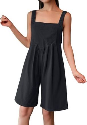 Generic Combinaison d&eacute;t&eacute; courte d&eacute;contract&eacute;e sans manches r&eacute;glable avec poches pour femme, Noir, XL