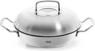 FISSLER Original-Profi Collection/Edelstahl-Servierpfanne rund (2 L, Ø 24 cm) mit Hochraum-Deckel, novogrill Bratfläche, Innenskalierung - Induktion, 084-388-