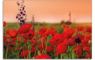 Wallario Fr&uuml;hst&uuml;cksbrettchen aus Glas, Glasunterlage, Glasbrettchen Mohnblumen auf dem Feld, Gr&ouml;&szlig;e 20 x 30 cm, Sicherheitsglas