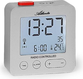 Atlanta Mocassin Funkwecker Digital LCD Beleuchtung Temperatur Einfache Bedienung Obenabsteller Silber - 1882-19