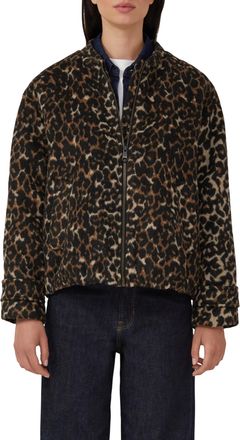 s.Oliver Wollmix-Blouson mit gerafftem Saum und Leo-Print