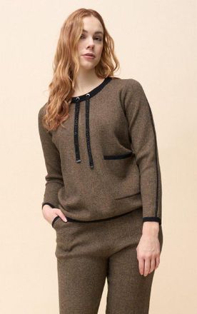 Passioni Strickpullover Sweatshirt mit Strass-Kordeln und Vordertasche