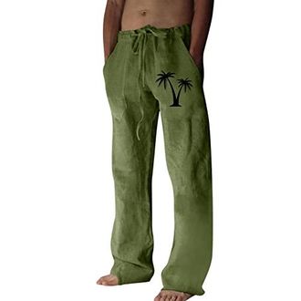 Generic Pantalon d&eacute;contract&eacute; pour homme - Taille &eacute;lastique - Cordon de serrage - En coton et lin - L&eacute;ger et respirant - Confortable - Pour la plage et le yoga