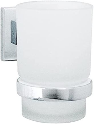 Fackelmann Fackelmann Glas mit Halter MARE, Glas-Zahnputzbecher mit verchromtem Halter (Farbe: Silber), Menge: 1 Stück