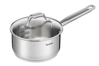 T-fal Kochtopf Stielkasserolle 18 cm mit Glasdeckel | Topf mit 2,1 L Fassungsverm&ouml;gen | Milchtopf mit Induktionsboden aus Edelstahl poliert | Sp&uuml;lmaschineng