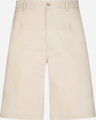 Dolce & Gabbana Bermudas Baumwollstretch Mit Logoplakette - Mann Hosen Und Shorts Beige Baumwolle 46