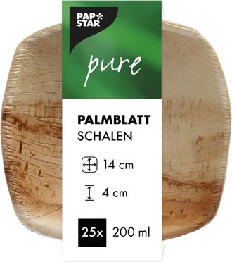 Papstar 25 Schalen Palmblatt Pure 200 ml 4 cm x 14 cm x 14 cm Natur Quadrato