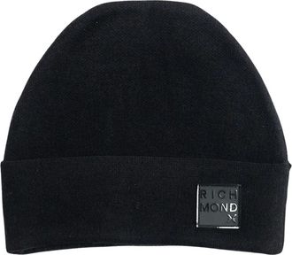 John Richmond Homme, Accessoires, Noir, Taille: S/M Beanie avec Logo D&eacute;structur&eacute;