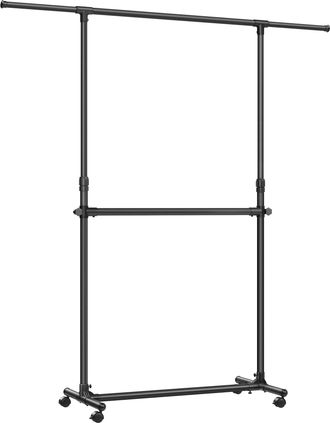 Songmics Kleiderst&auml;nder mit 2 Kleiderstangen, ausziehbare Garderobenstange, mit Rollen, Garderobenst&auml;nder, h&ouml;henverstellbar zwischen 113 und 180 cm, untere Sta