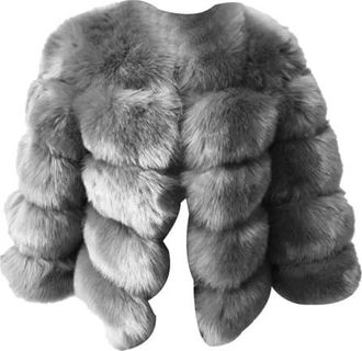 ZhuiKun Manteau en Fausse Fourrure pour Femme Pardessus Court en Fourrure Artificielle Solide Épais Chaud Parka Veste - Style 10, 3XL