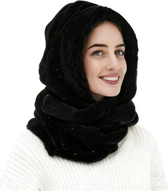 Lina & Lily &Eacute;charpe Tube &agrave; Capuche en Fausse Fourrure pour Femme Hiver (Noir)