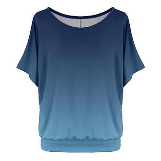 Generic T-shirt surdimensionn&eacute; &agrave; manches chauve-souris pour femme 2026, bleu, XXL